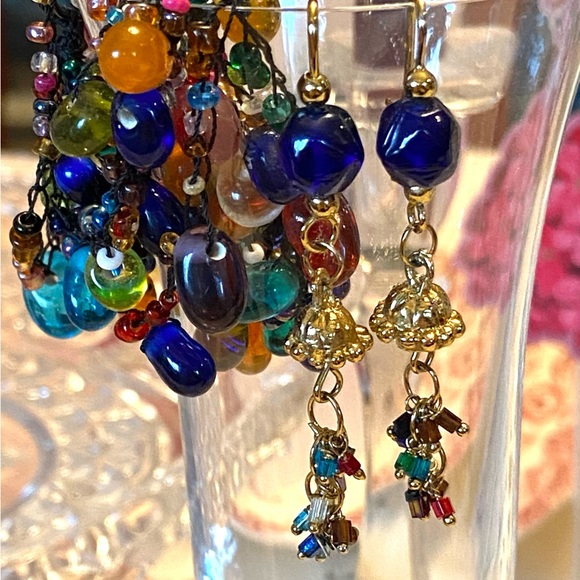 Handmade | Jewelry | Multicolor Beaded Earrings On Gold Wires Cobalt ...